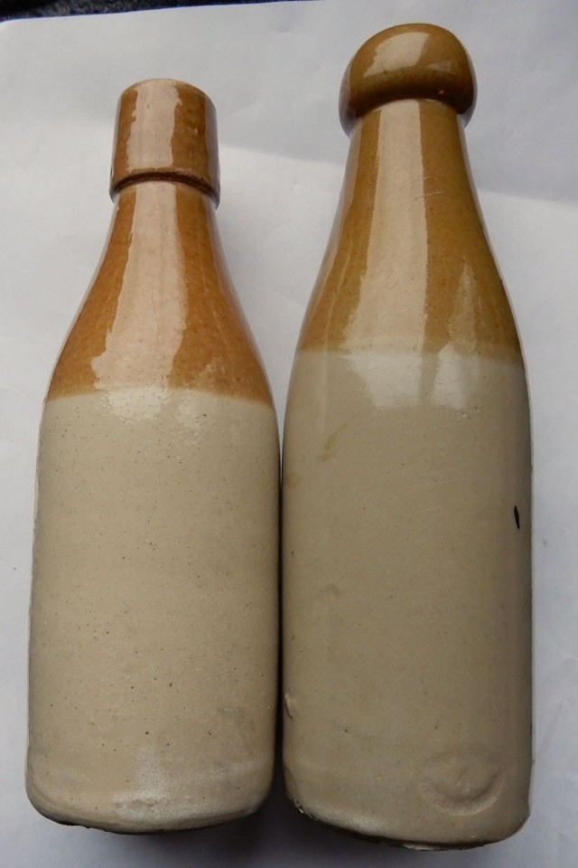 Pair of Sowerby Bridge ginger beer bottle W Spencer & Owen Shaw c1900 ...