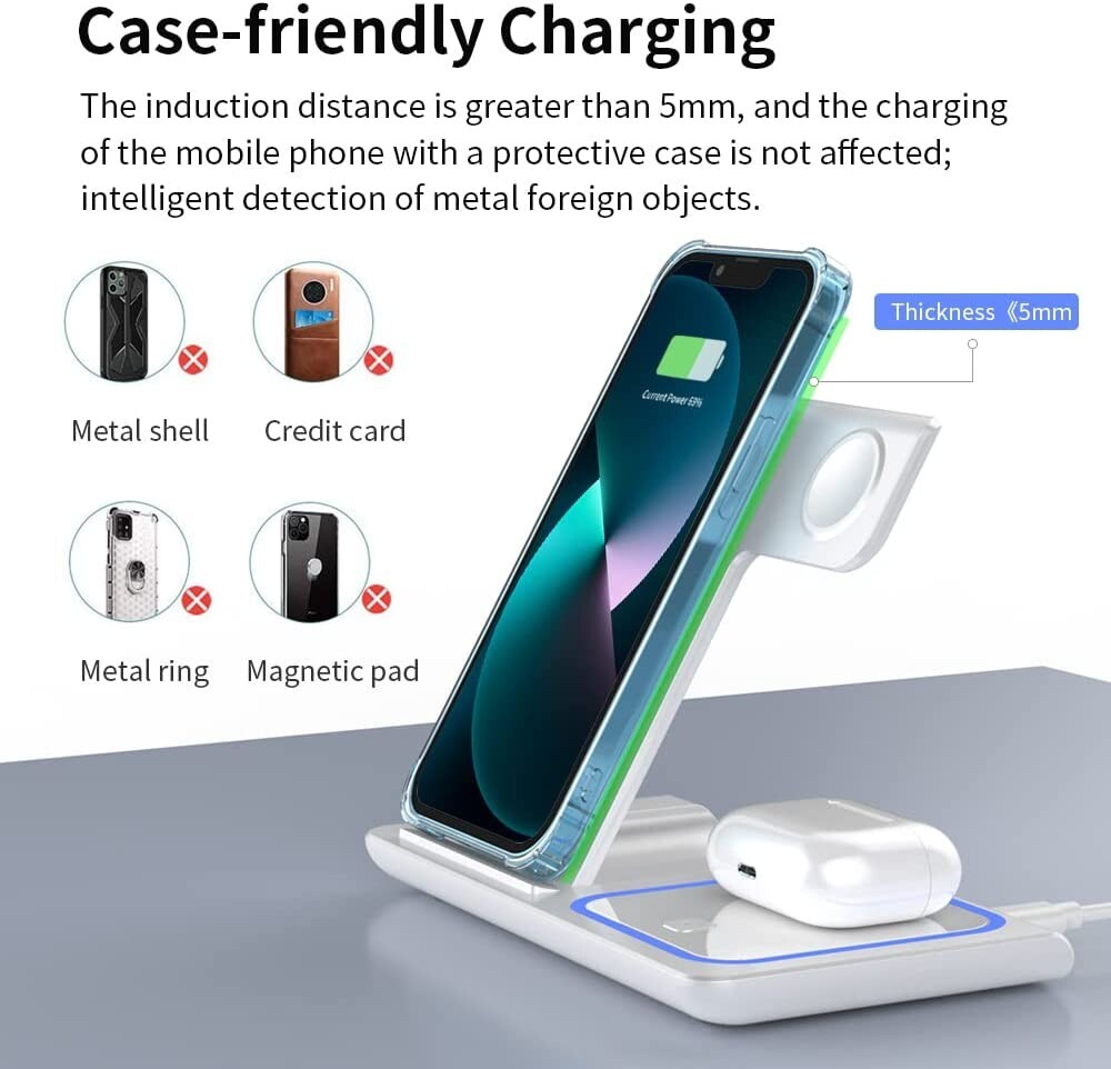 Foldable Wireless Charger Portable 3 in1 Wireless Charger Station Dock ...