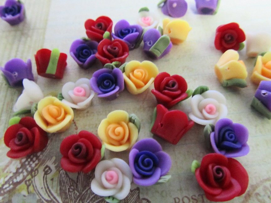 40 Fimo Clay 4D Rose Flower Flatback/bead/beading/Craft/Rosebud/Holes ...