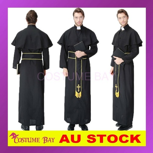 Men's Priest Father Costume Religious Halloween Robe Church Holly Vicar ...