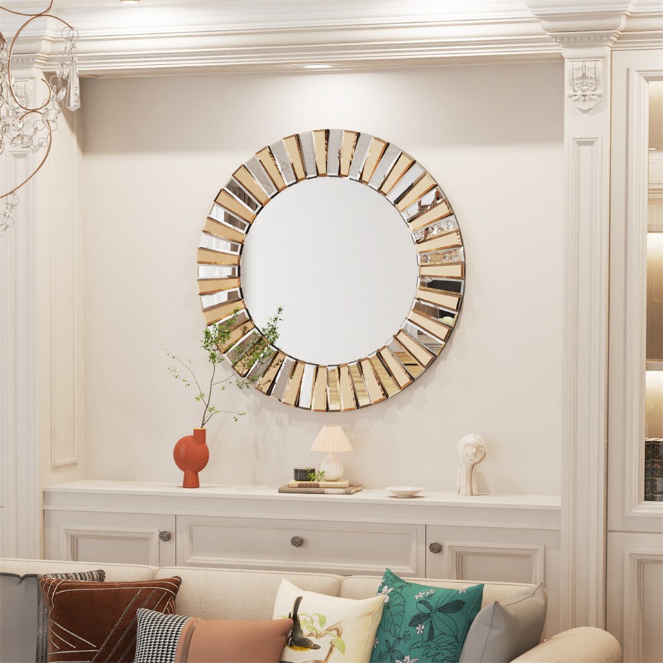 Modern Glam Circular Sunburst Wall Mirror Round 3D Accent Mirror Home ...