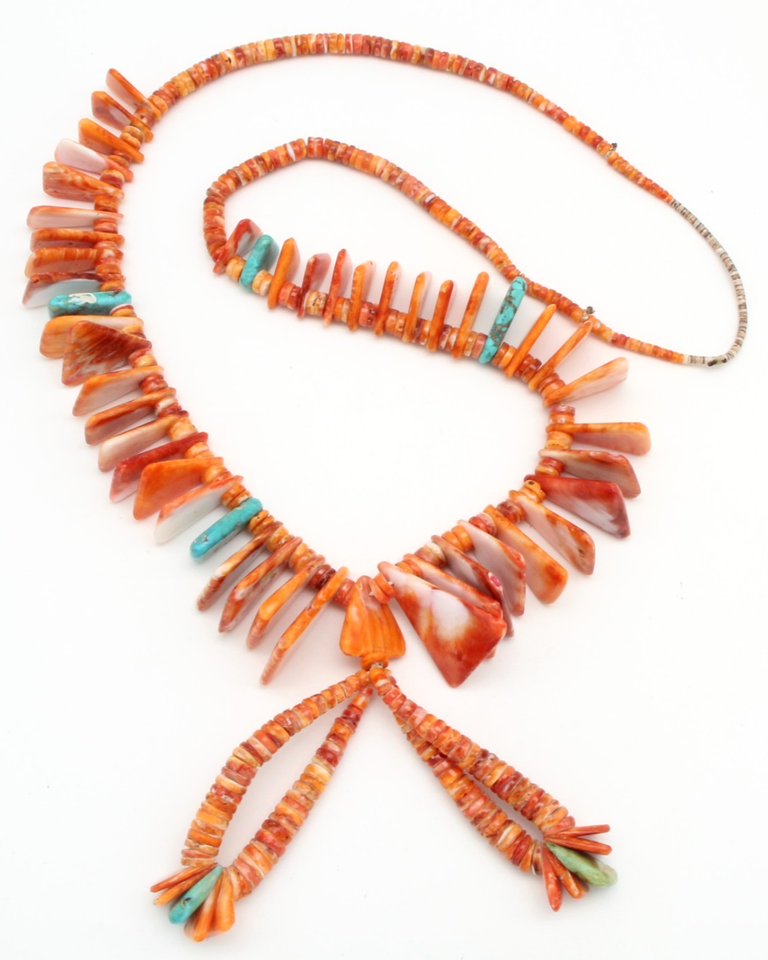Southwest Orange Spiny Oyster Shell & Turquoise Beaded Necklace 17" SW ...