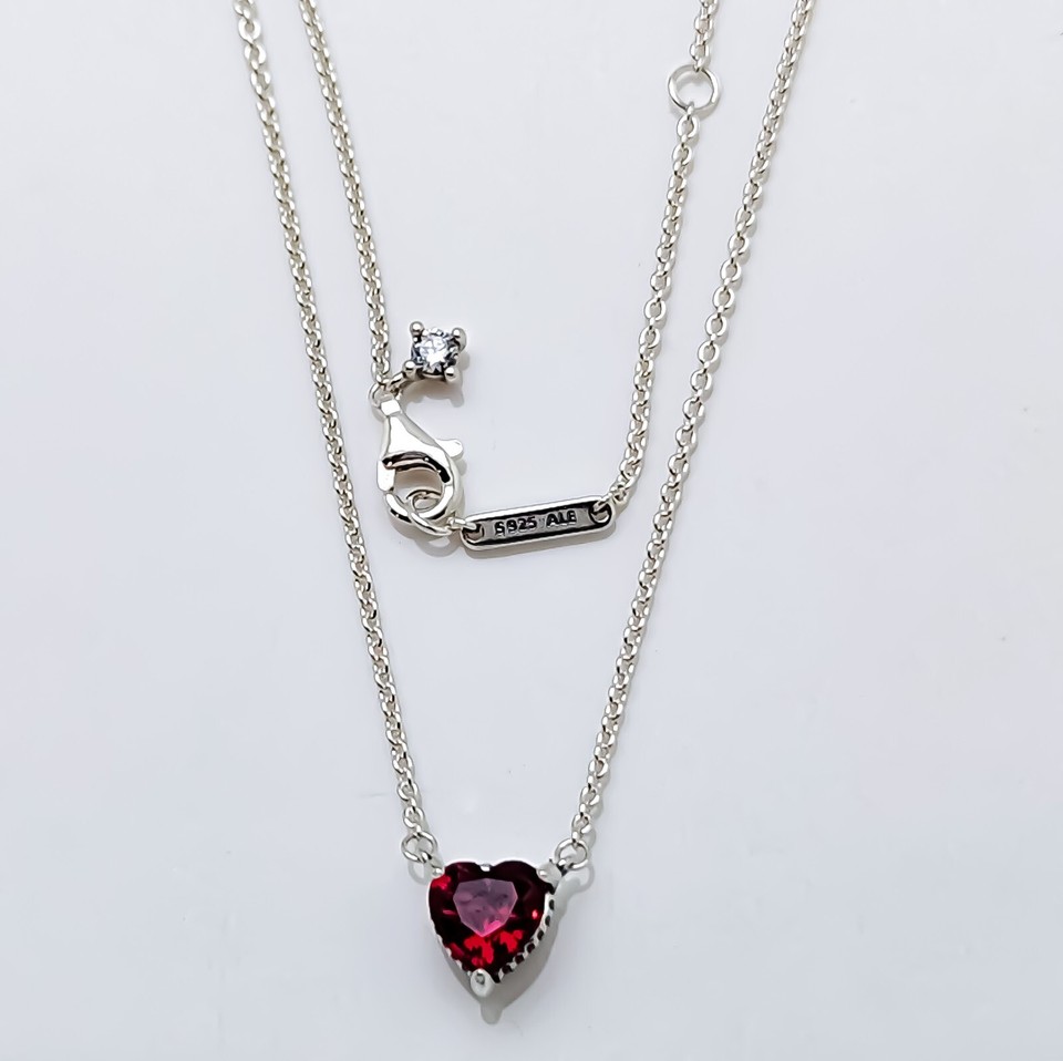 NEW Authentic PANDORA Sparkling Red Heart Pendant Collier Necklace ...