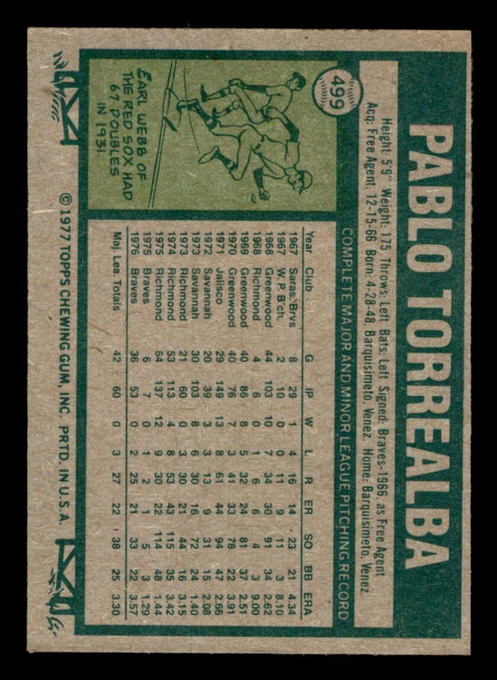 1977 Topps Baseball #499 Pablo Torrealba EX/MT *d7 | eBay
