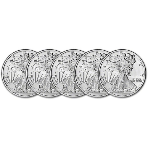 FIVE (5) 1 oz. Highland Mint Silver Round Walking Liberty Design .999 ...