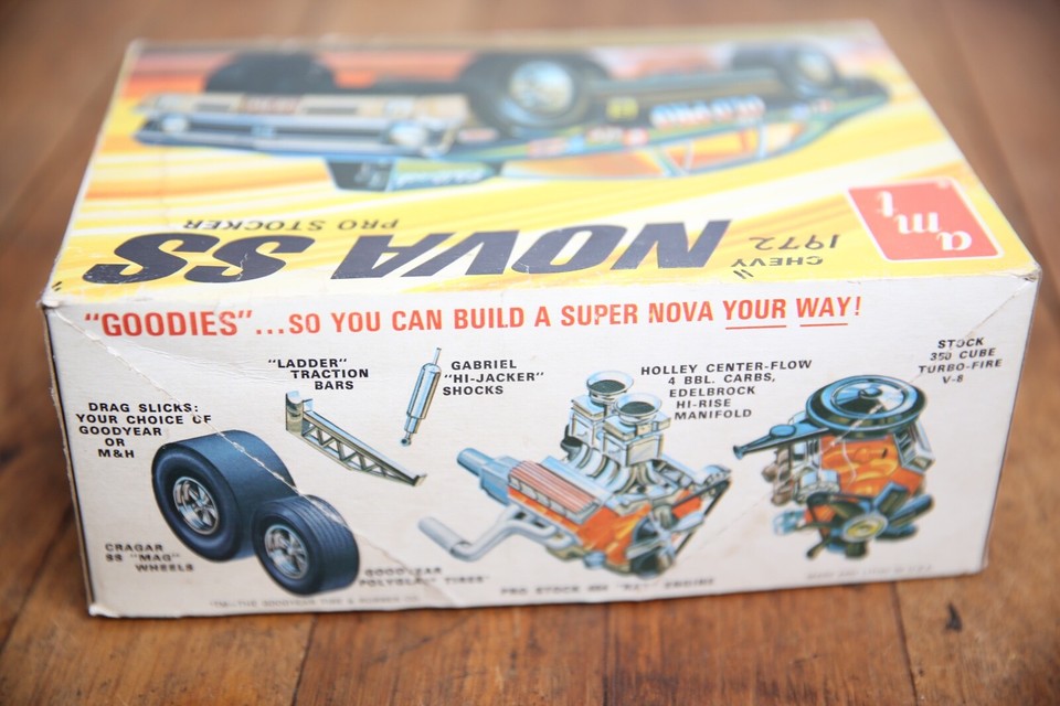 VINTAGE AMT CHEVY NOVA SS PRO STOCKER HOT ROD CAR MODEL KIT 1/25 PARTS ...