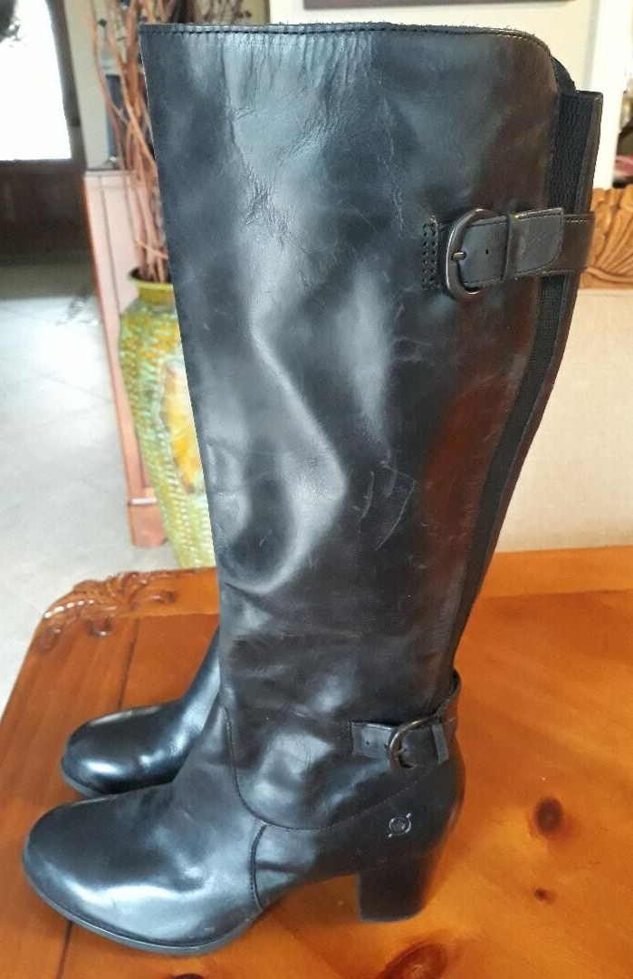 BOC BORN TALL WOMENS BOOTS WITH TRIM ZIPPER BLOCK HEEL IN BLACK US SIZE ...