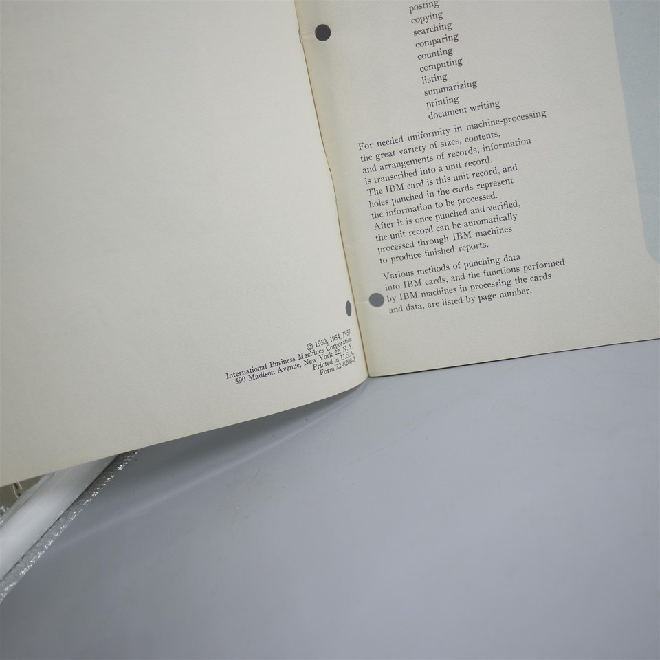 Vintage 1957 IBM Punch Card Machine Functions Booklet for Data ...