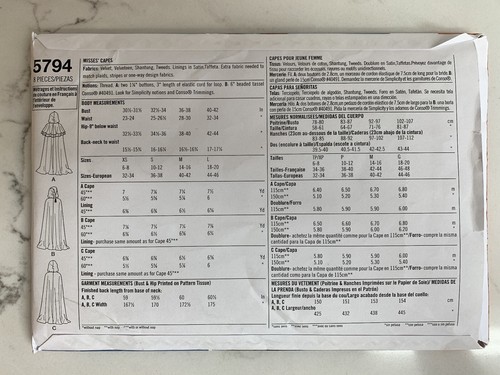 Simplicity 5794 Misses Capes Pattern Medieval Renaissance Size 6 - 20 ...