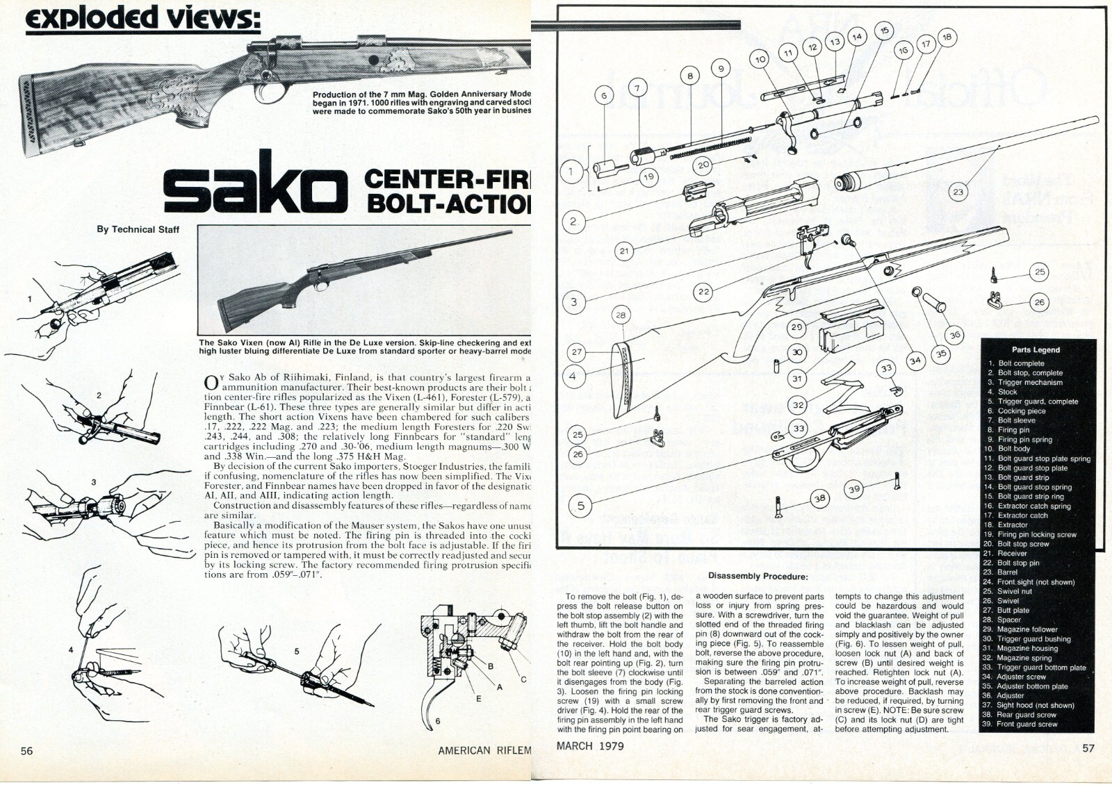 1979 2pg Print Article of Sako Vixen AI Rifle Parts List & Disassembly ...