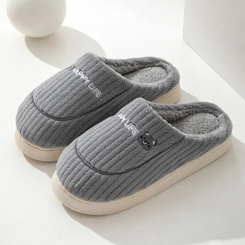 Short Plush Warm Indoor Casual Soft Soled Cotton Slipper Non-slip Shoe ...