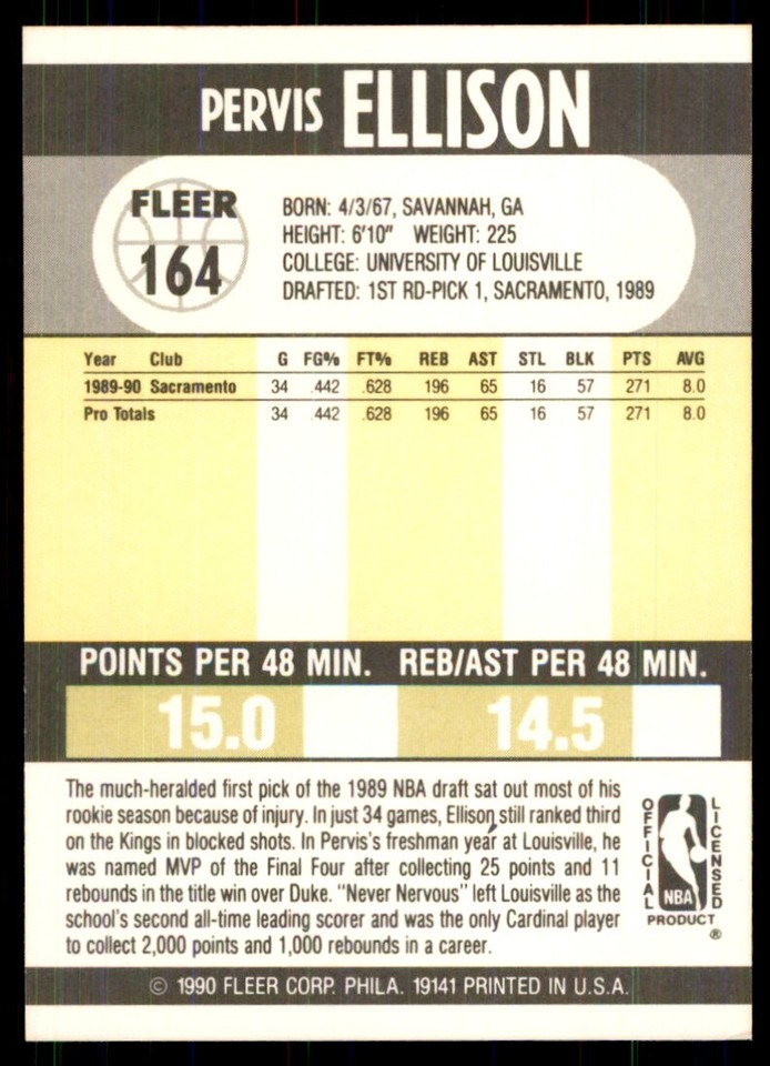 1990-91 Fleer. Pervis Ellison Basketball Cards #164 | eBay