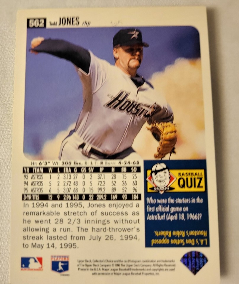 1996 Upper Deck Choice Todd Jones GOLD SIGNATURE Baseball Card | eBay