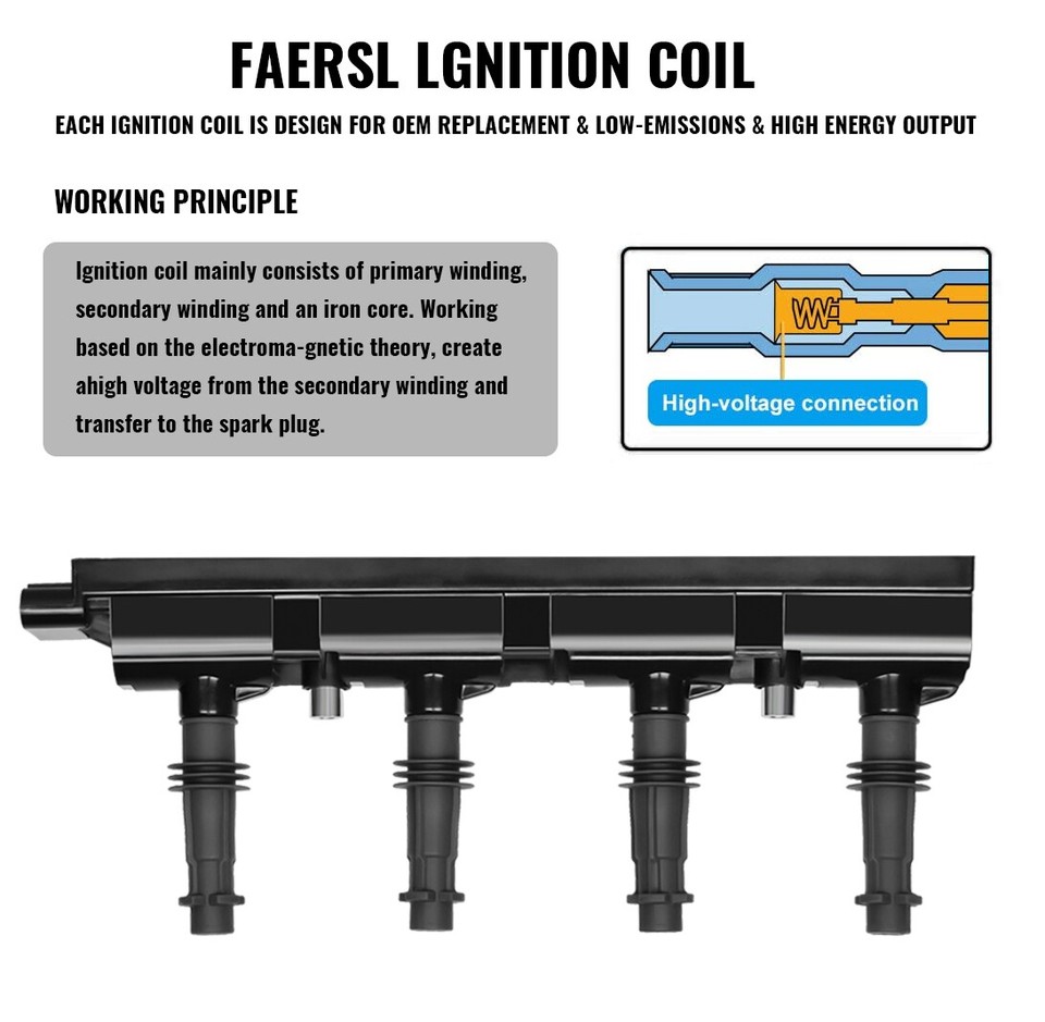 UF669 Ignition Coil + 4 Spark Plug FOR 1.4L Buick Encore Chevy Cruze ...