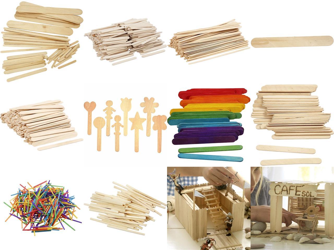Lolly Pop Match Sticks Shaped Coloured Solid Sizes Wood Birch Craft ...