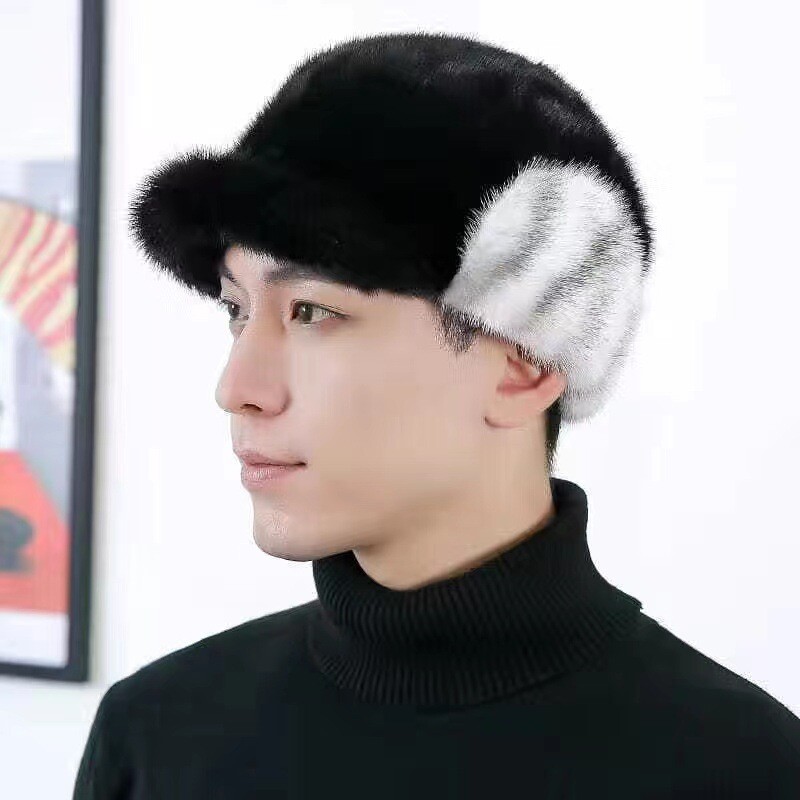 Autumn Winter Mens Peaked Cap Earflap Hat Real Mink Fur Warm Hat ...