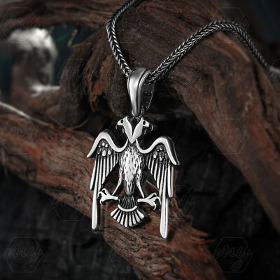 925 Sterling Silver Seljuks Double Headed Eagle Men Necklace with ...