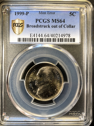 1999 Jefferson Nickel Broadstruck Broadstrike Error PCGS MS64 *SIZE OF ...