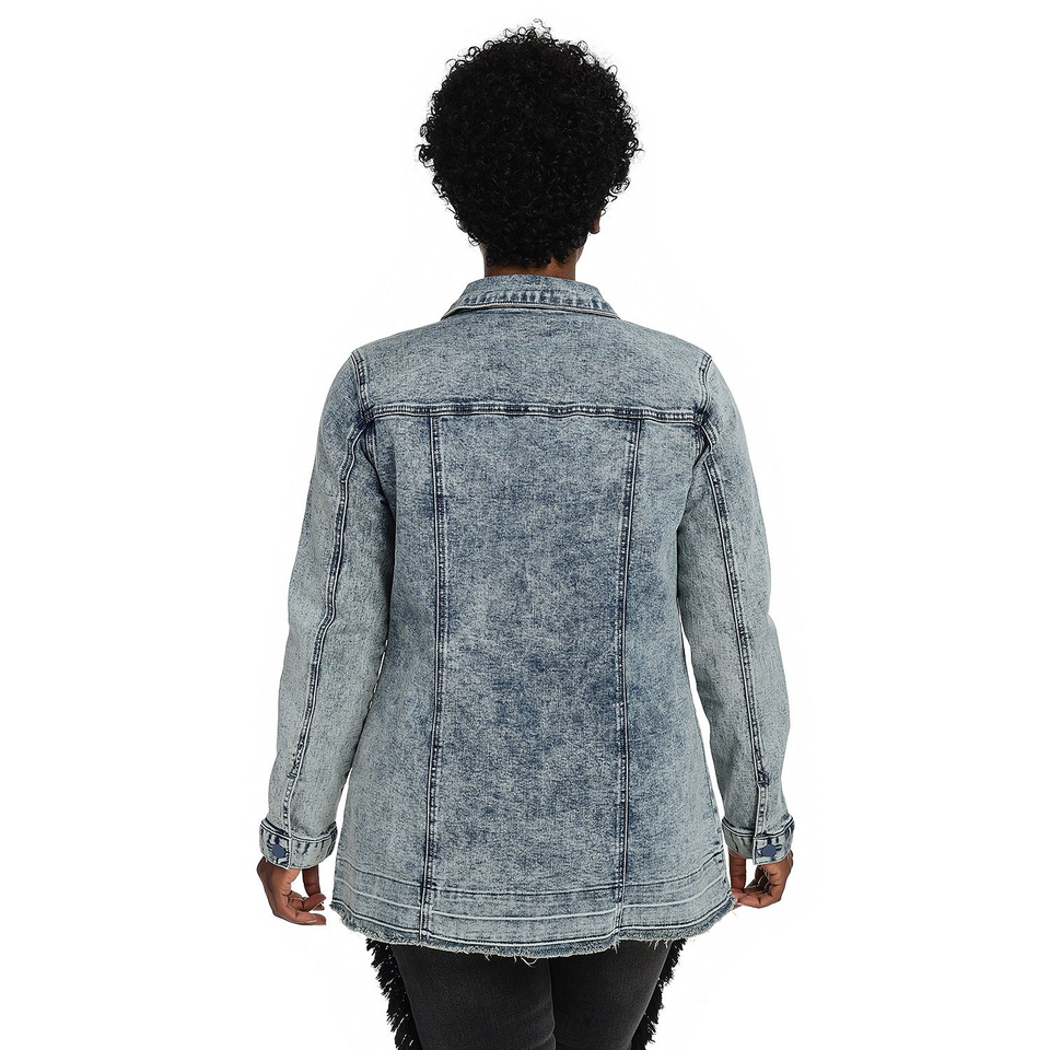 NEW Indigo Thread Co Gray Wash Denim Button Front Raw Hem Jacket | eBay