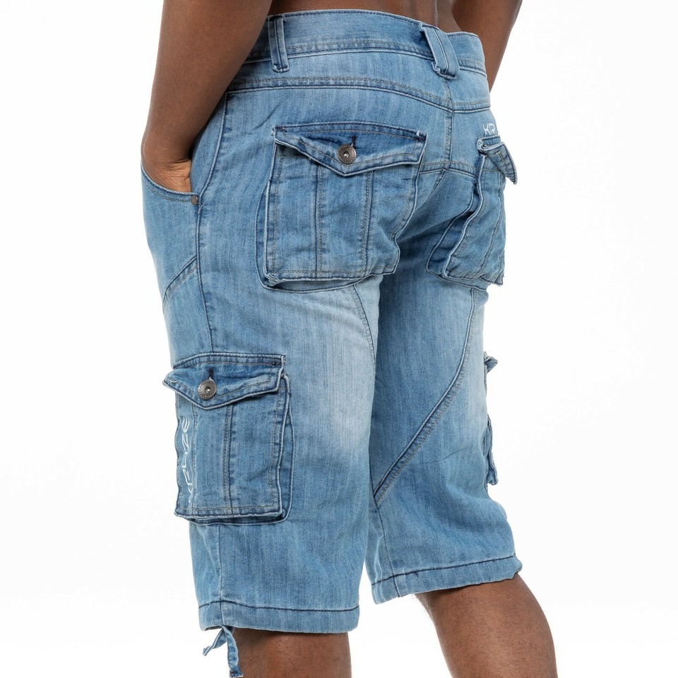 Kruze Mens Cargo Shorts Combat Denim Jean Shorts Summer Knee Length ...