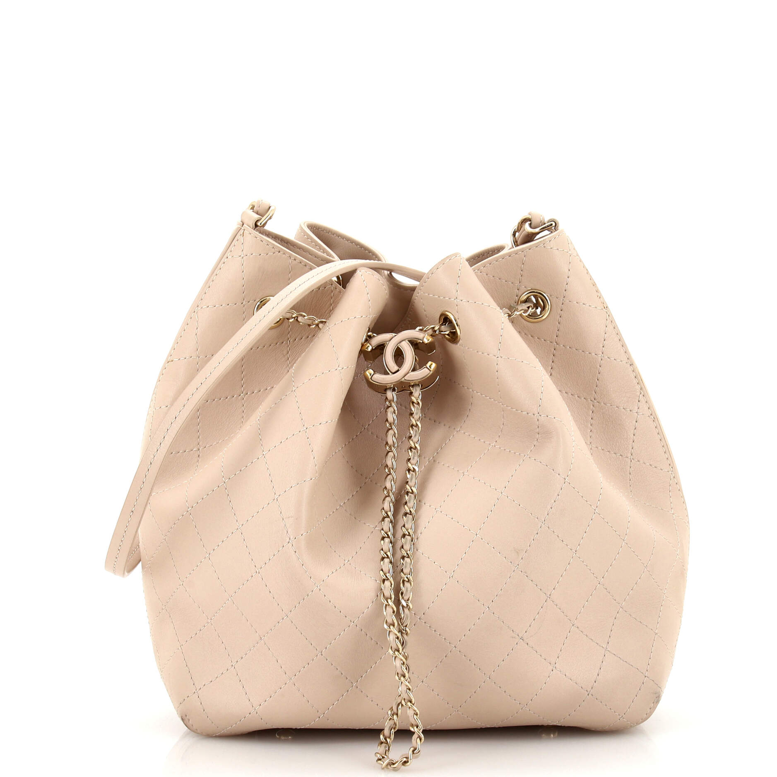 Chanel CC Drawstring Bucket Bag Quilted Lambskin Medi… - Gem