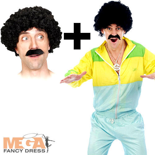 Scouser Shell Suit + Tash and Wig Mens Fancy Dress 1980s Tracksuit ...