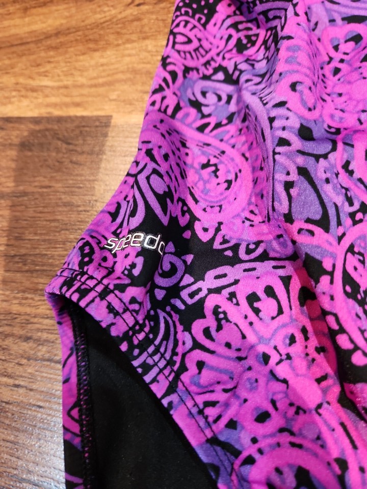 Speedo Pink Purple Black Floral Print One-Piece Swimsuit Womens Size 6 ...