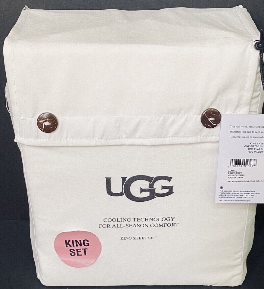 UGG Alahna KING Size Sheet Set SNOW All Season Cooling Tech Wicking ...