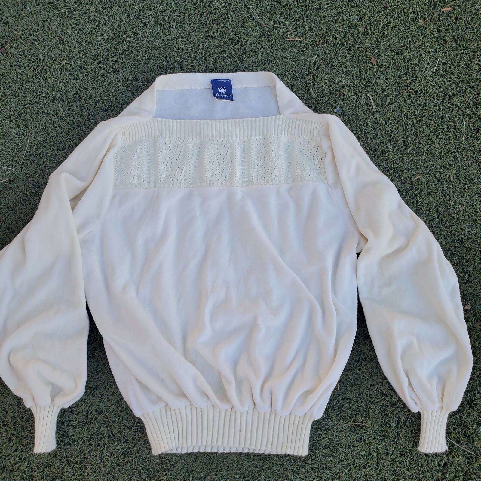 Vintage 80s Terry Cloth Velour Boat Neck Cottage Core… - Gem