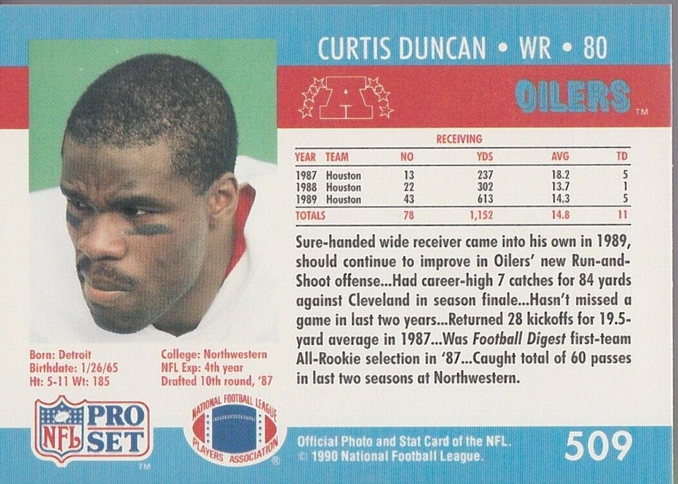 Curtis Duncan 1990 Pro Set #509 Houston Oilers Football Card | eBay