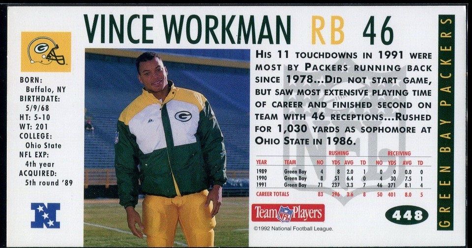 1992 Fleer Tall Boy Vince Workman #448 Green Bay Packers | eBay
