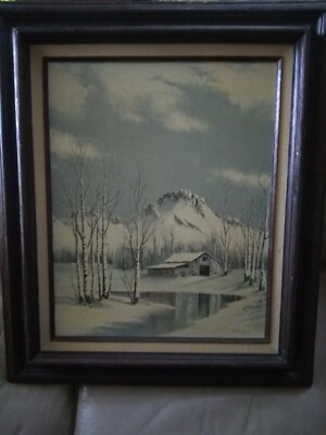 Listed Artist John Loo,Oil Painting On Canvas,Signed, winter barn | eBay