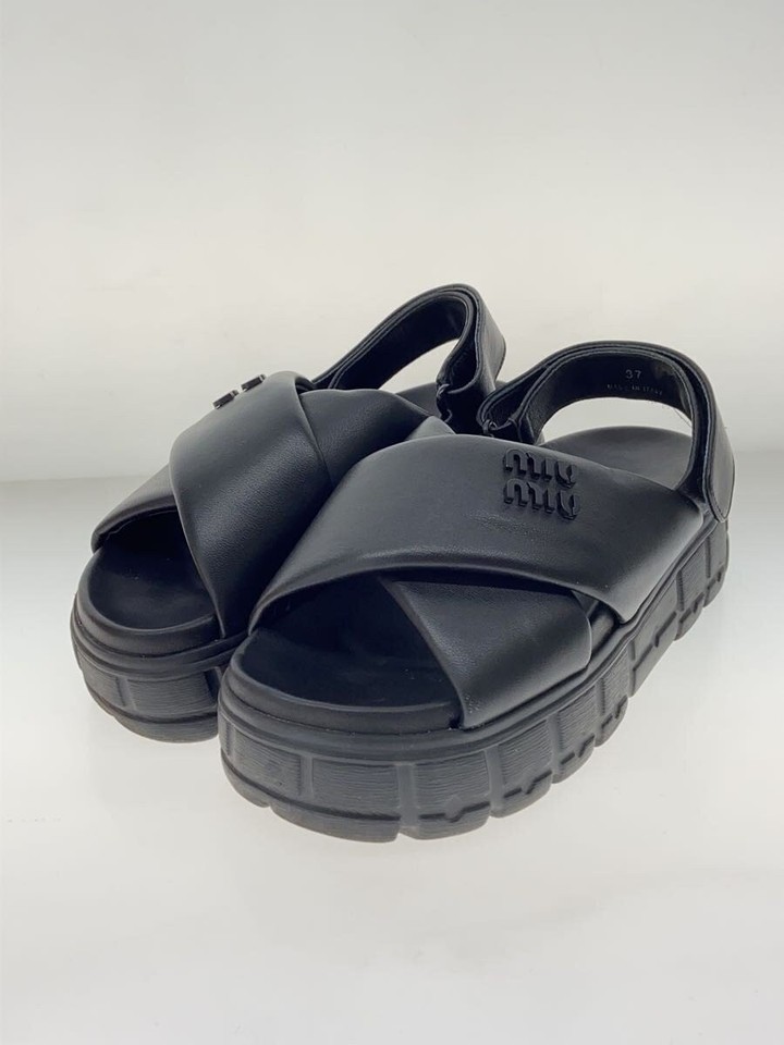 Miu Miu Platform Sandal 37 Blk Sheep Leather Sporty Nappa Leather ...
