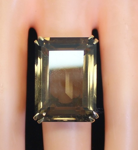 GORGEOUS LARGE! 14K Yellow Gold 38 Ct Emerald Cut Smokey Topaz Ring ...