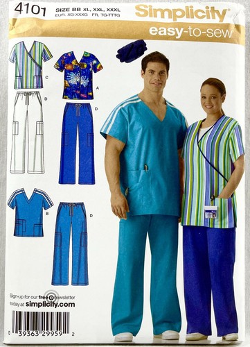 2006 Simplicity Sewing Pattern 4101 Unisex Scrubs Medical Uniform XL ...