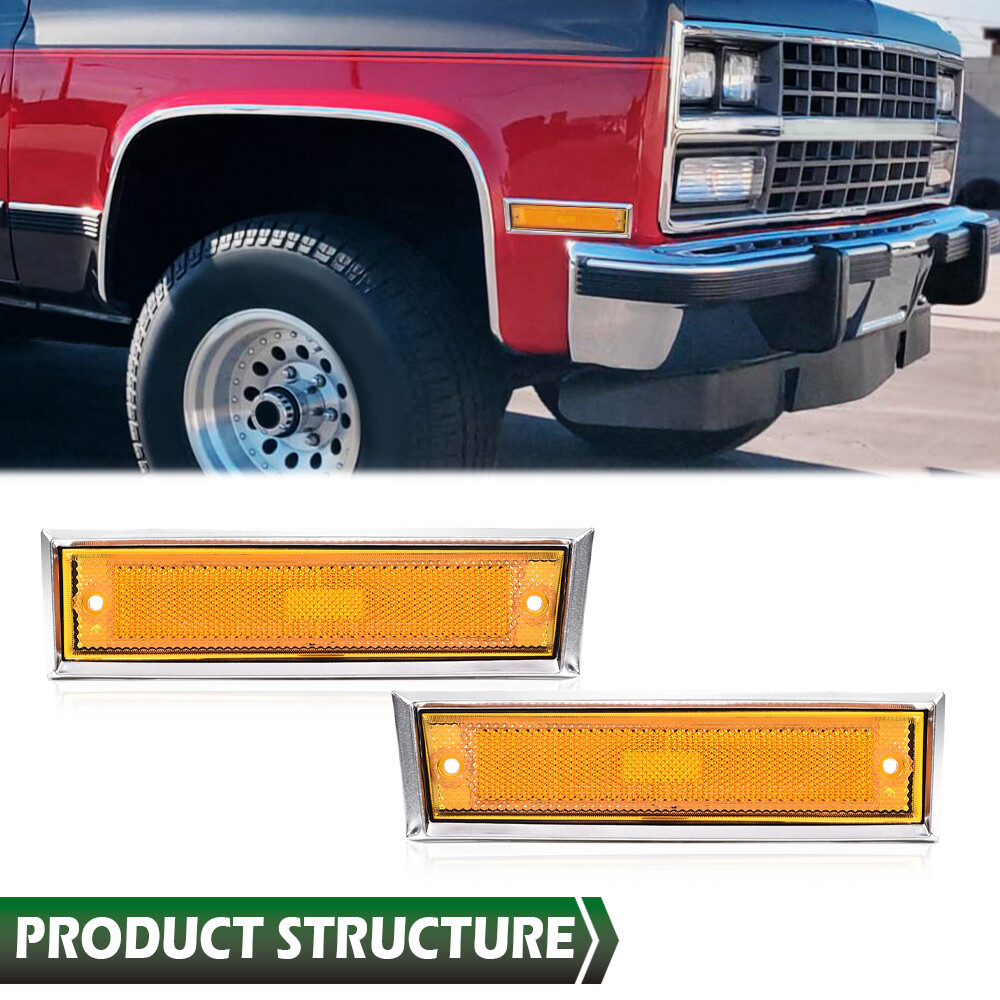 Pair Front Signal Side Marker Lights Amber Fit For 81-91 GMC Chevy ...