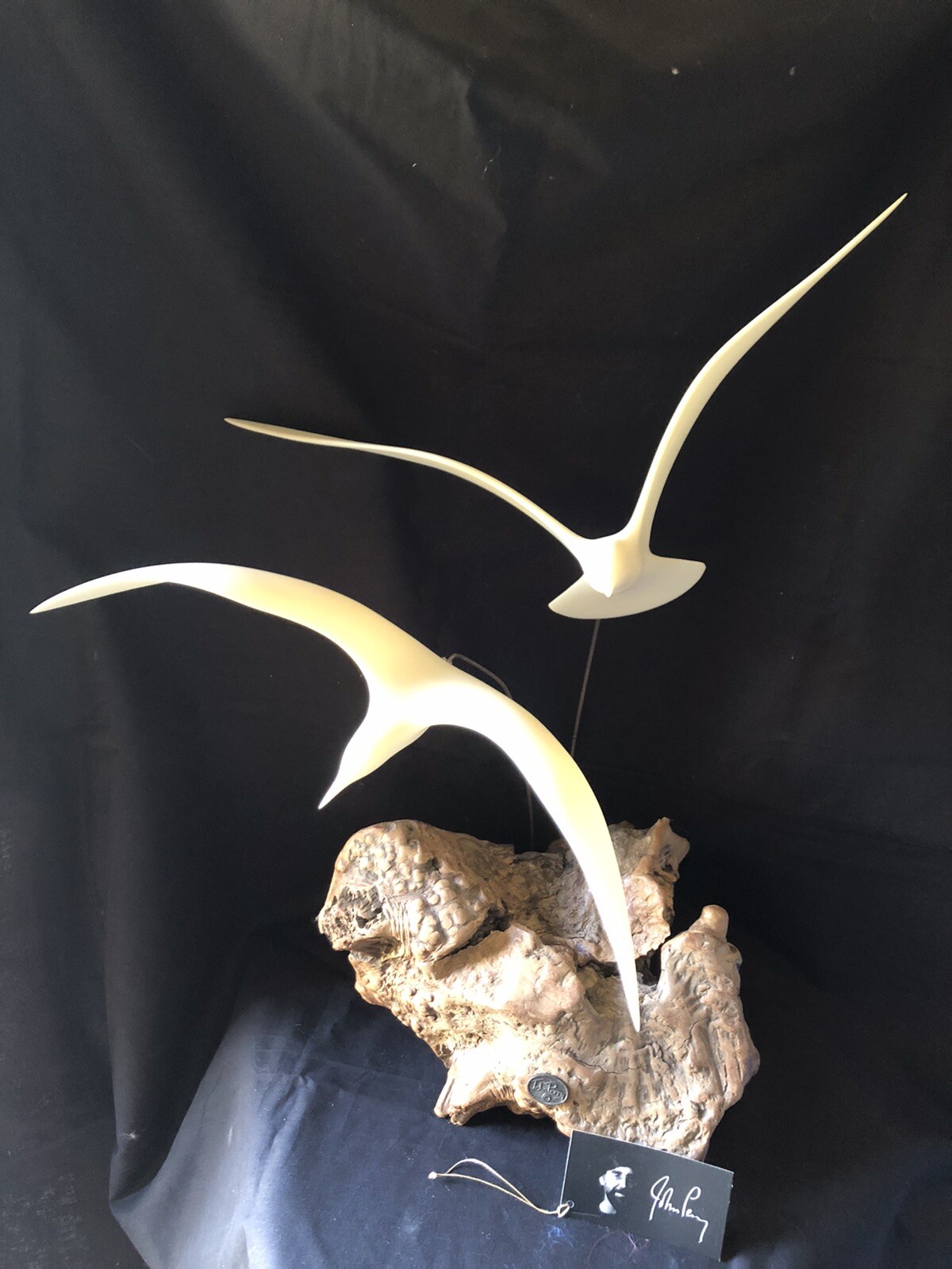 Vintage John Perry Sculpture Seagull Birds in Flight on Burl Driftwood ...
