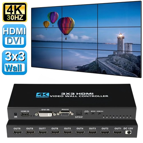 1 in 9 out 3X3 Video Wall Controller Processor 4K DVI HDMI 1X9 Screen ...