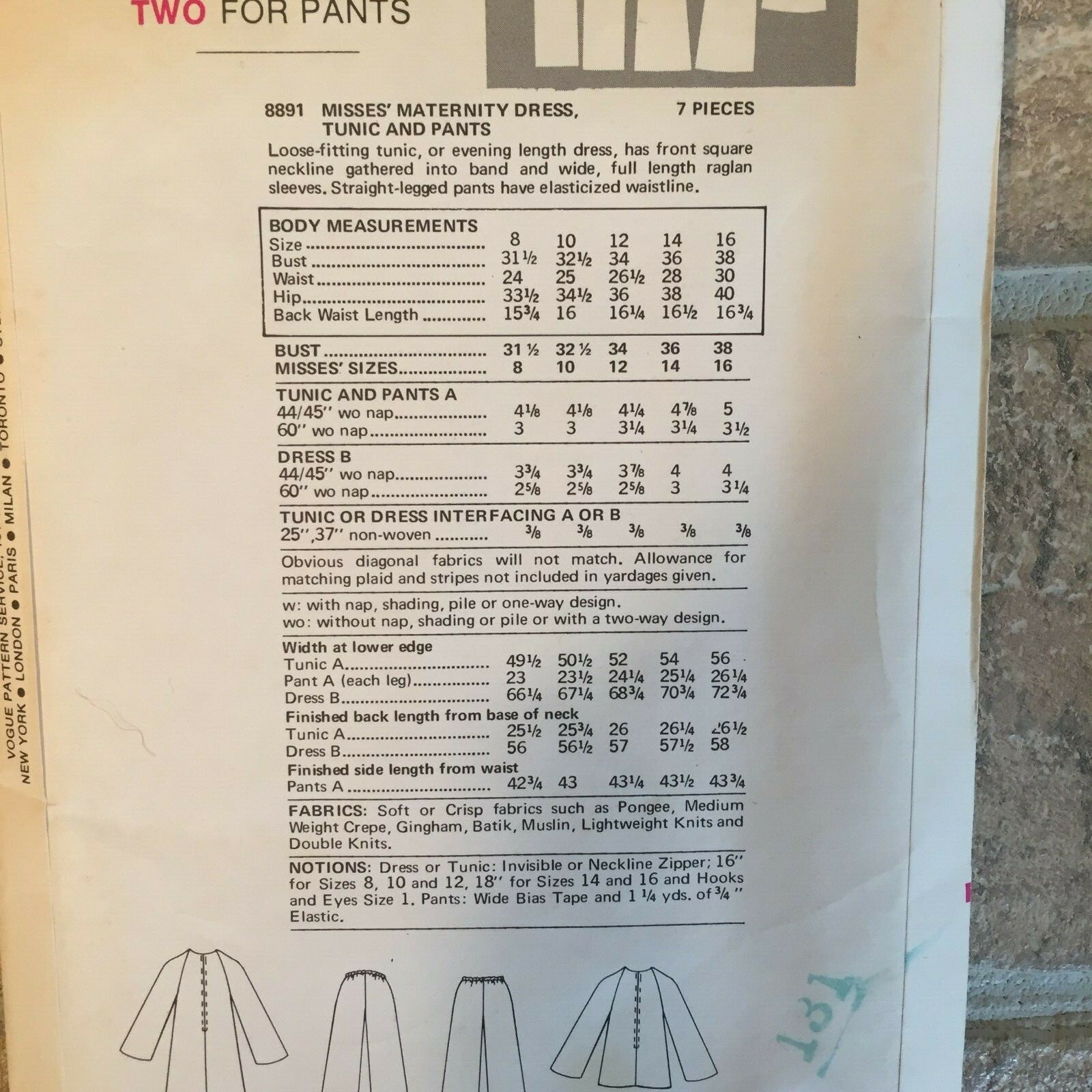 Vogue 8892 Vintage Sewing Pattern "Easy" 7 Piece Maternity Dress Top ...