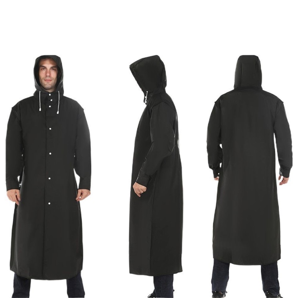 Mens Womens Unisex Long Hooded Rain Coat Waterproof Rain Mac Coat ...
