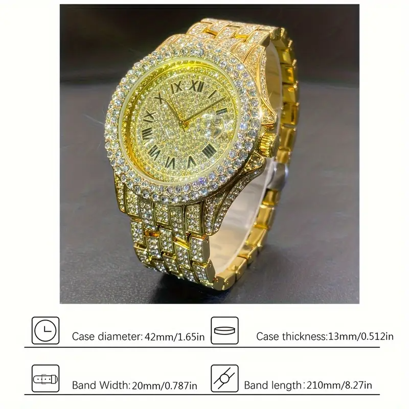 SUPER SHINE Hip Hop Luxury Ice Out Men's Watch Iced King Bling Gold Cz ...