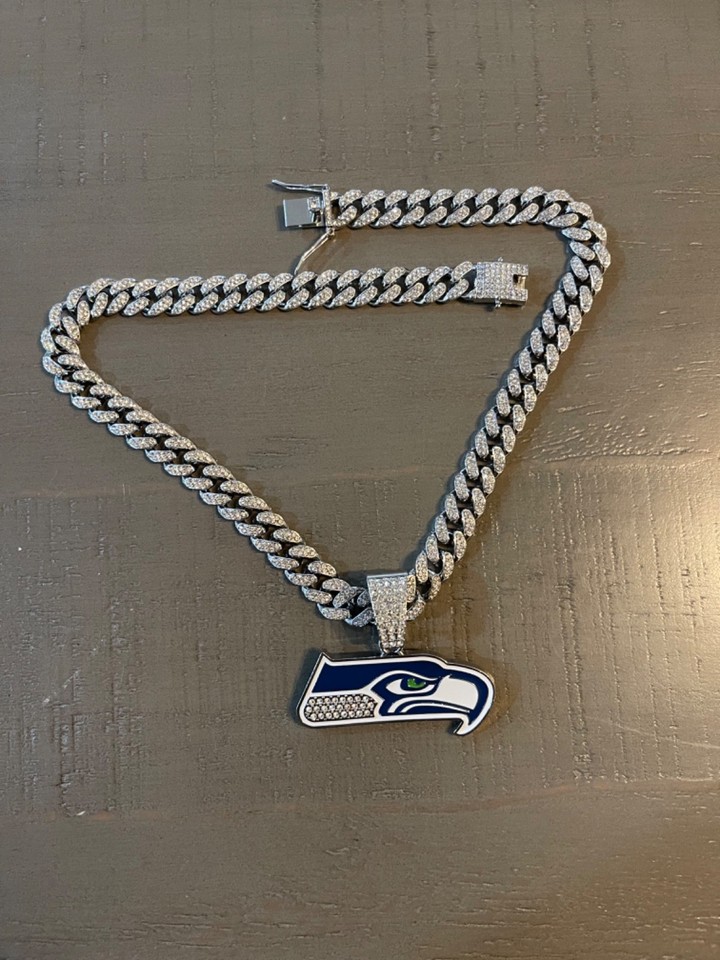 NFL SEATTLE SEAHAWKS CHAIN ICED TEAM PENDANT NECKLACE GOLD Diamond ...