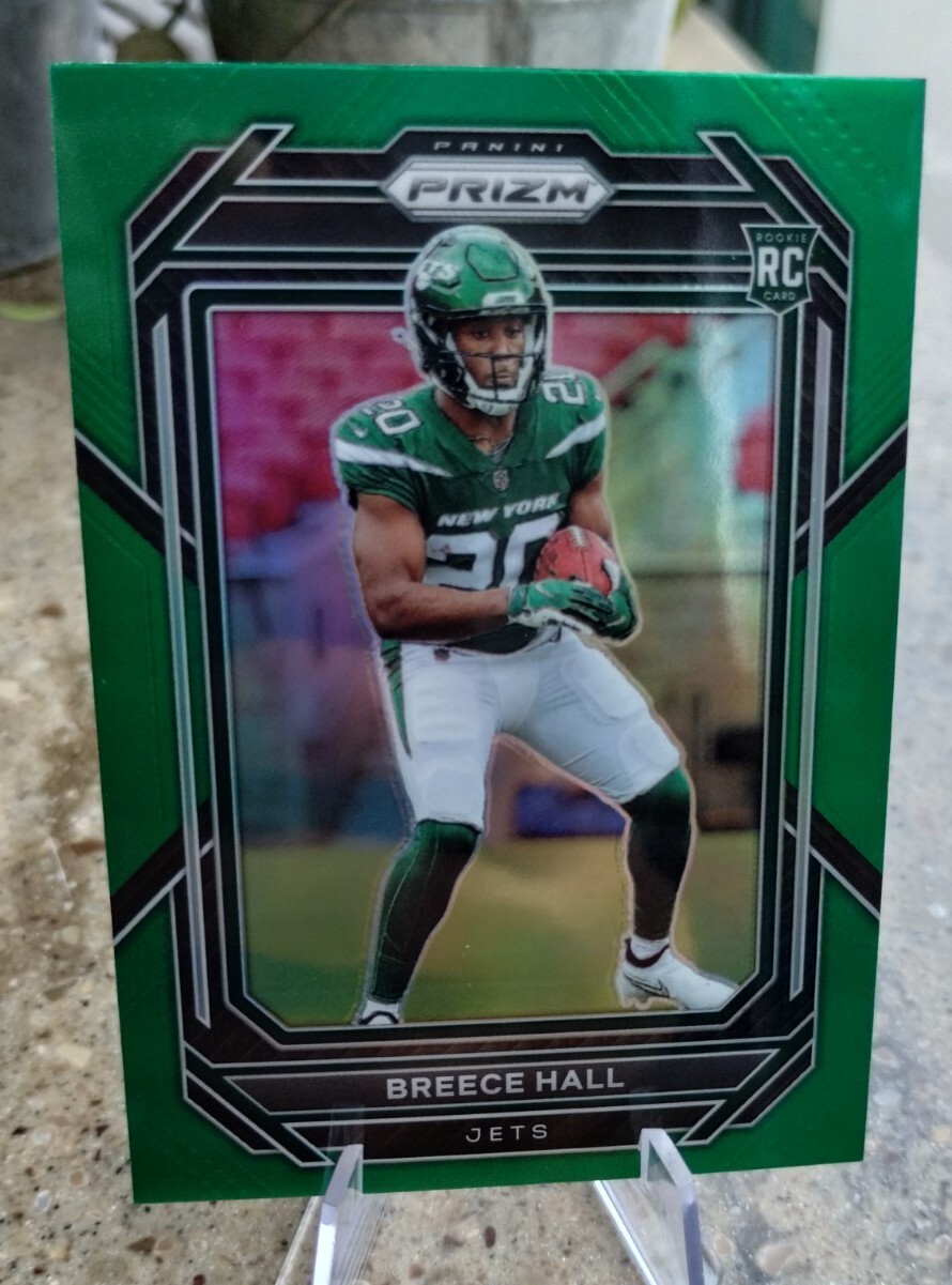 Breece Hall 2022 Panini Prizm Rookie Card Green Prizm #317 color match ...