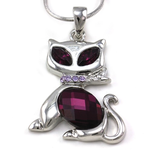 Purple Crystal Kitty Cat Rhinestone Pendant Chain Necklace Jewelry | eBay
