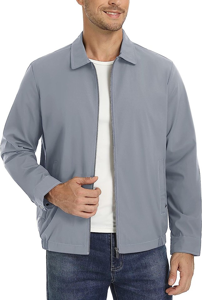 Men's Lightweight Jackets Full Zip Coat Casual Windbreaker Jacket with ...