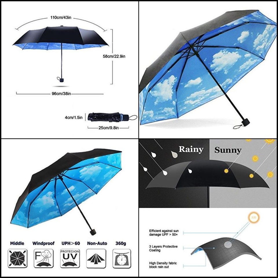 BLUE SKY UMBRELLA Fun and Colorful Compact Folding Double Layer Nylon ...
