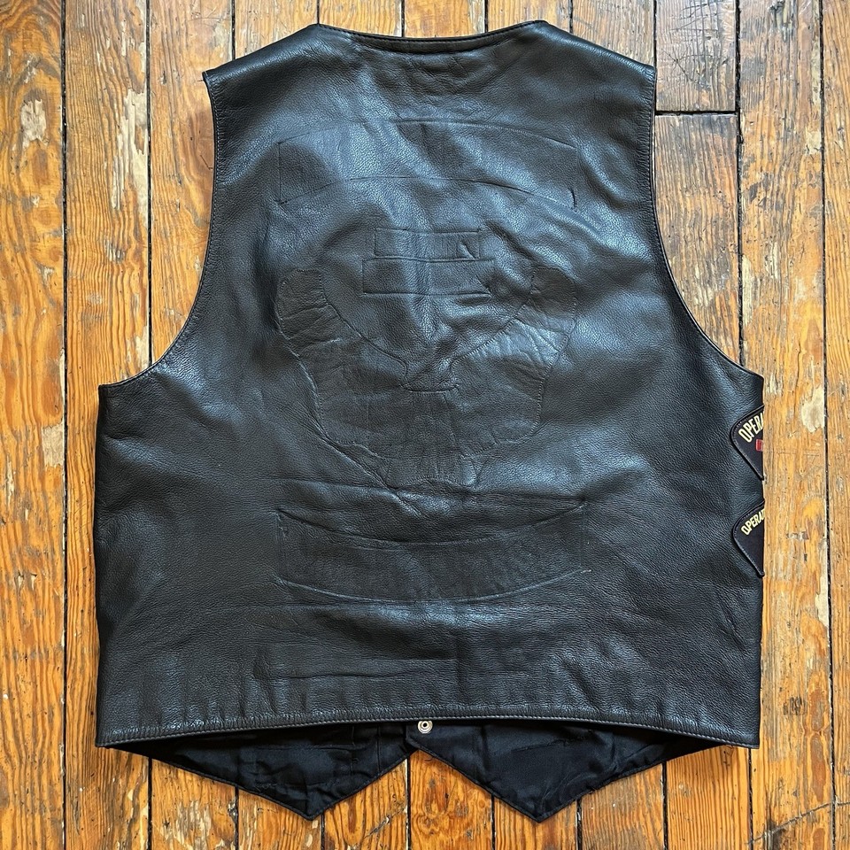 Vintage Street & Steel Leather Biker Vest Mens 2XL Black Patches ...