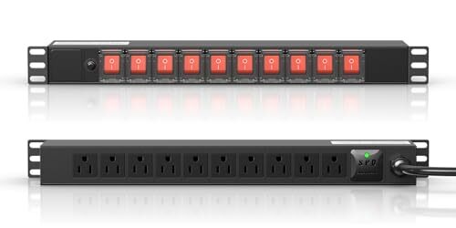 10 Outlet Rack Mount Power Strips with Individual Switch,1U Rack Mount ...