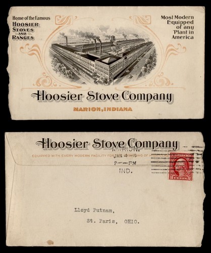 DR WHO 1915 PRIVATE PERF? COIL ADVERTISING HOOSIER STOVES MARION IN ...