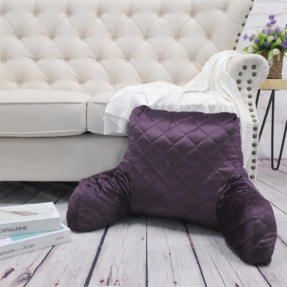 Velvet Plush Backrest Pillow Bed Cushion Support Reading Back Rest Arms ...